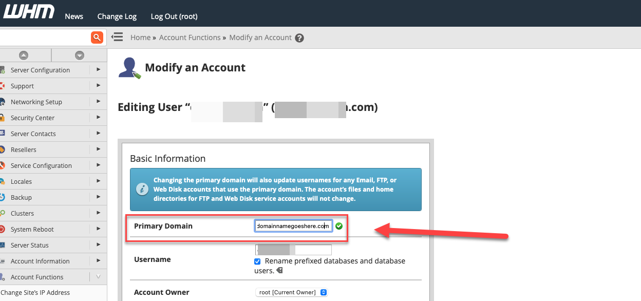 How To Change The Primary Domain In CPanel F60 Host Support